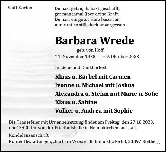 Trauer um Barbara Wrede - St. Hubertus Schützenbruderschaft